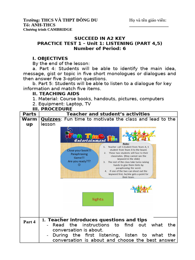 Cambridge A2 Key Listening Practice | PDF