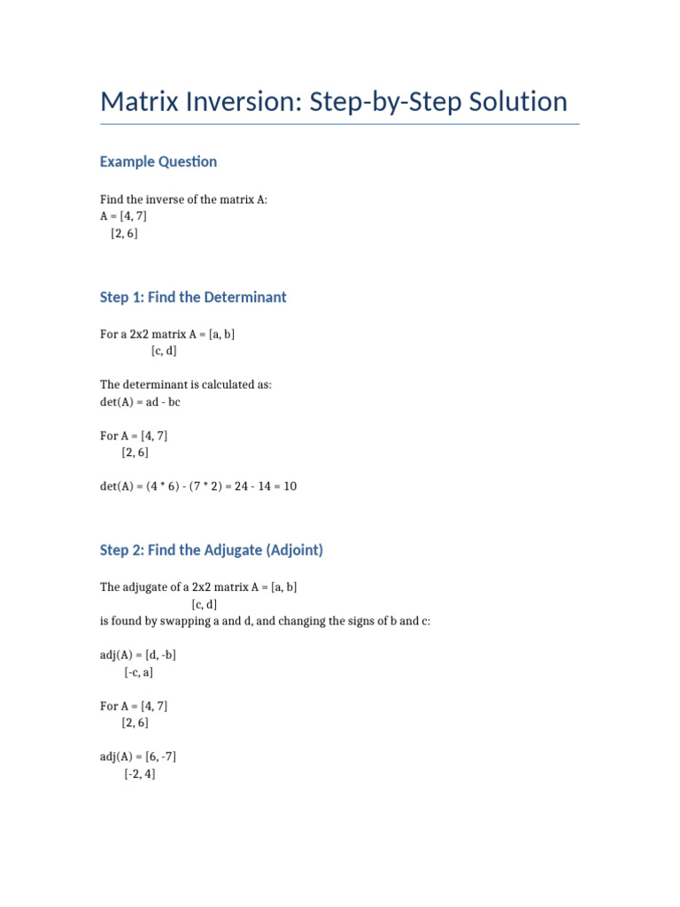 Matrix Inversion Solution | PDF