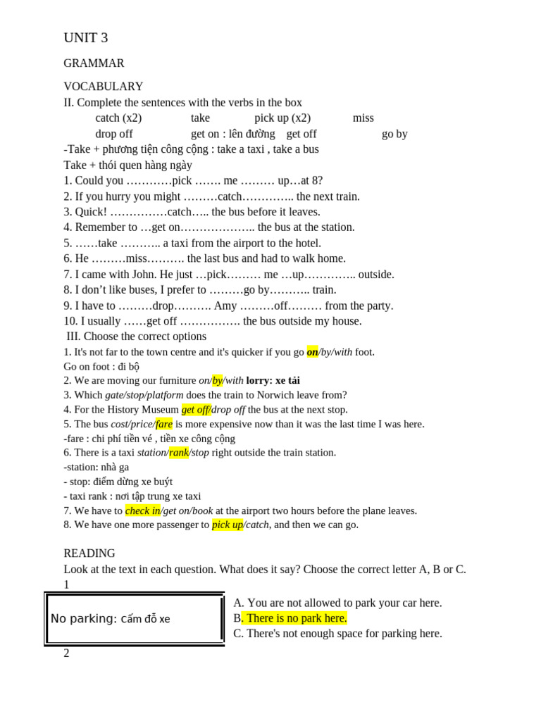 Grammar and Vocabulary Exercises for Travel | PDF