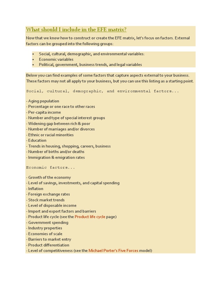 Key Factors for EFE Matrix Construction | PDF | Market (Economics ...