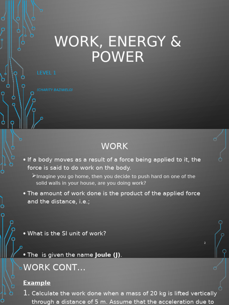 Numeracy - Work, Energy & Power | PDF | Force | Mass