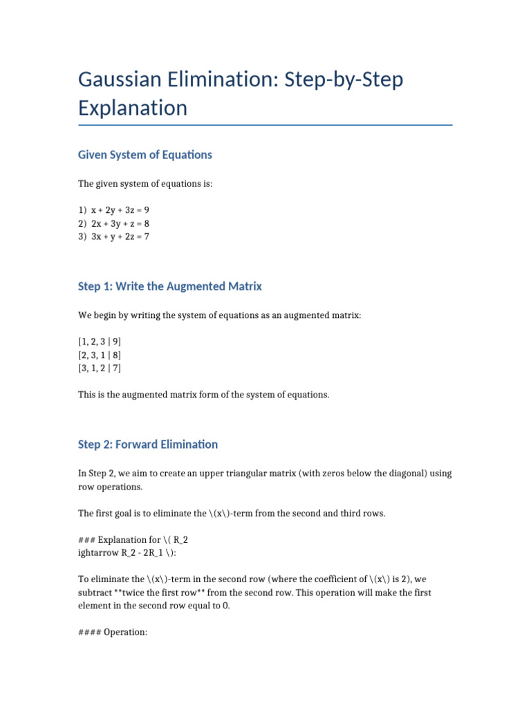 Step-by-Step Gaussian Elimination | PDF