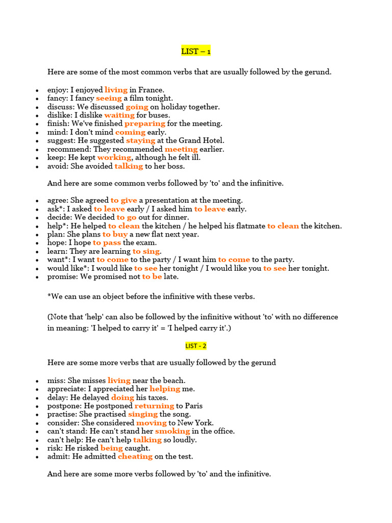List Gerunds & Infinitives - Commonly Used | PDF | Verb