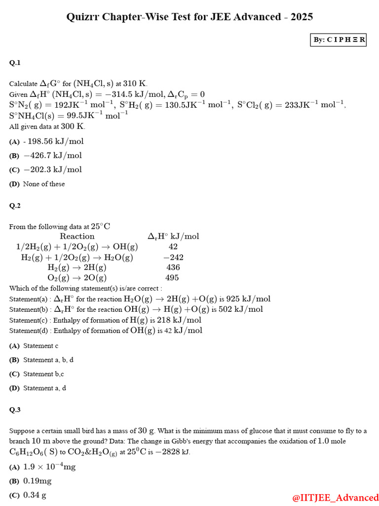 Thermo Chemistry | PDF | Gibbs Free Energy | Entropy