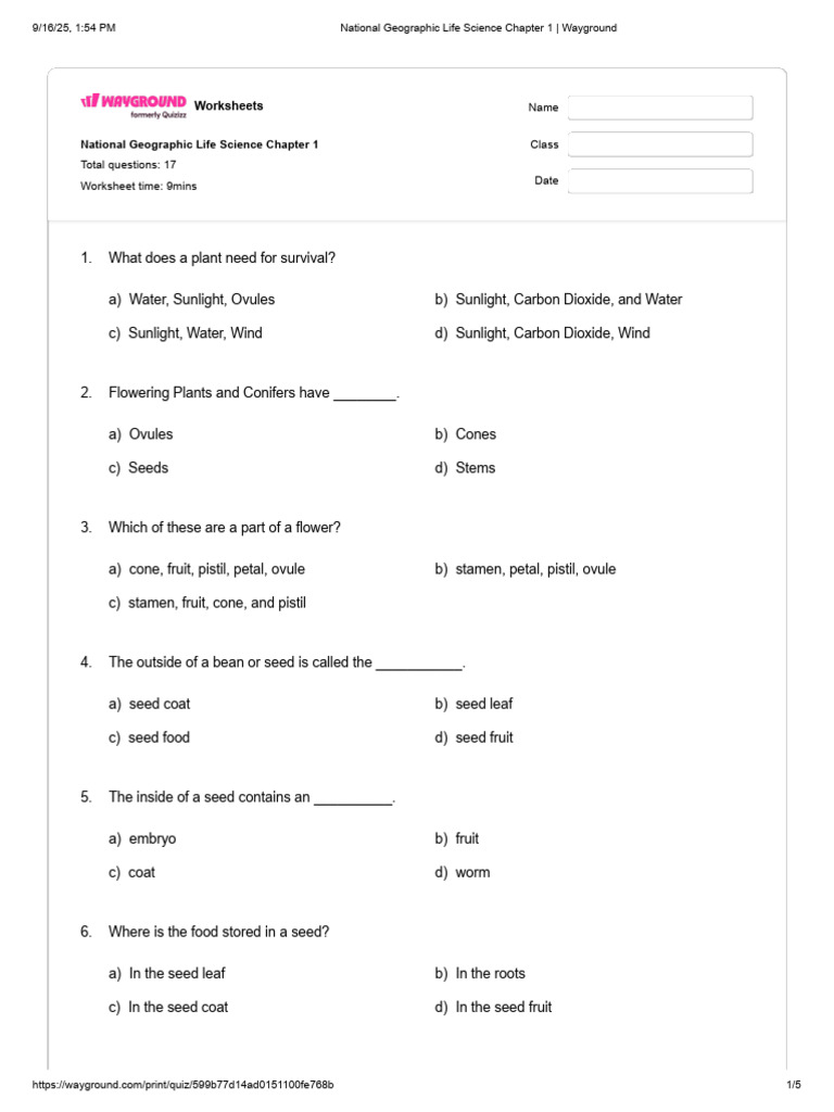 National Geographic Life Science Chapter 1 _ Wayground 7 | PDF | Seed ...