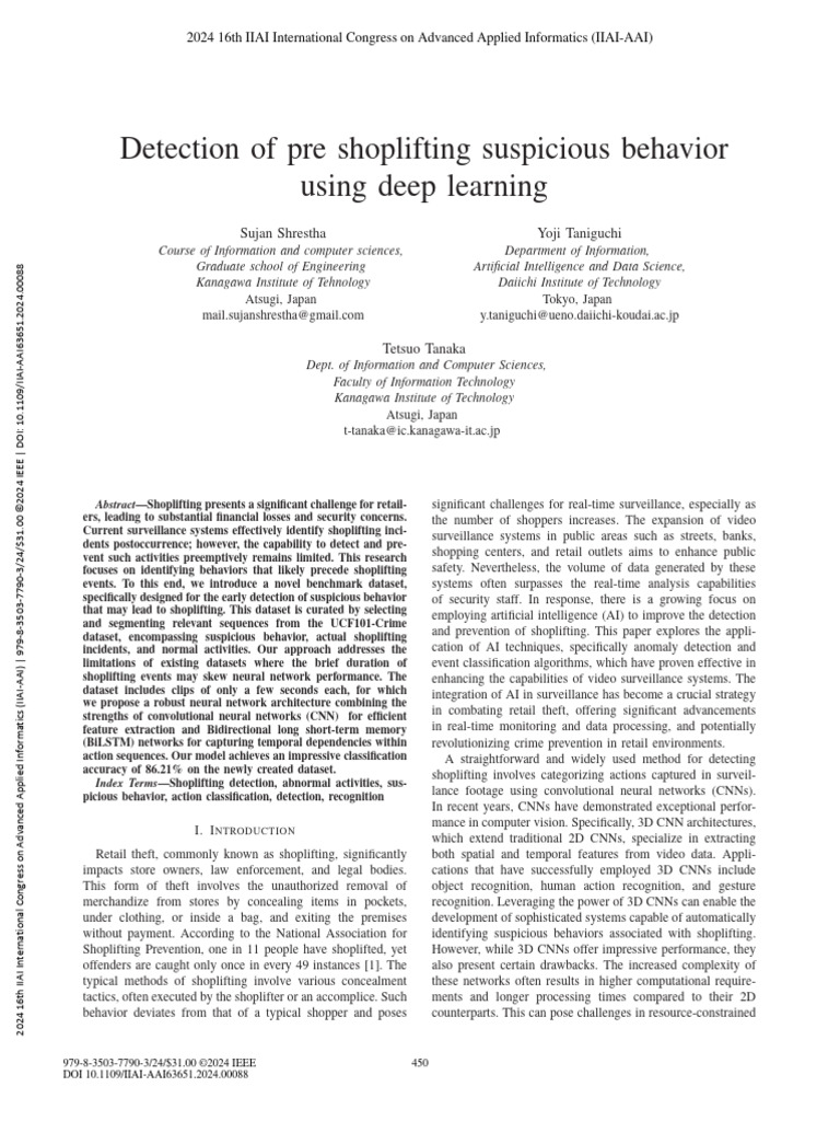 Detection of Pre Shoplifting Suspicious Behavior Using Deep Learning ...