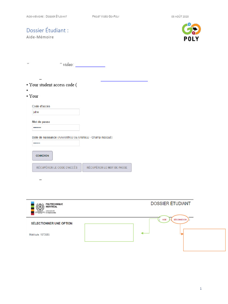 Guide to Dossier Étudiant Features | PDF