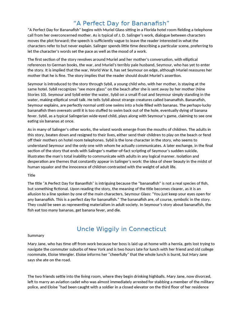 A Perfect Day For Bananafish | PDF | The Importance Of Being Earnest