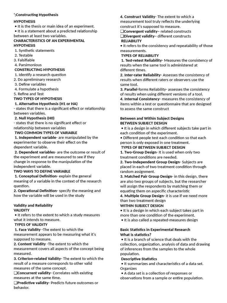 Semis Exp Psych | PDF | Statistics | Validity (Statistics)