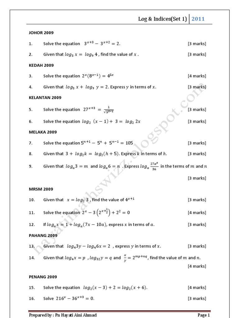 Log Indices Set1 2011 Pdf