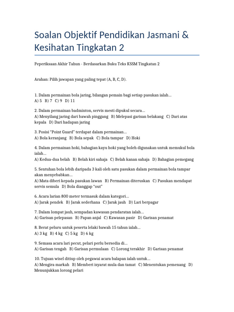 Soalan PJPK Tingkatan2 | PDF