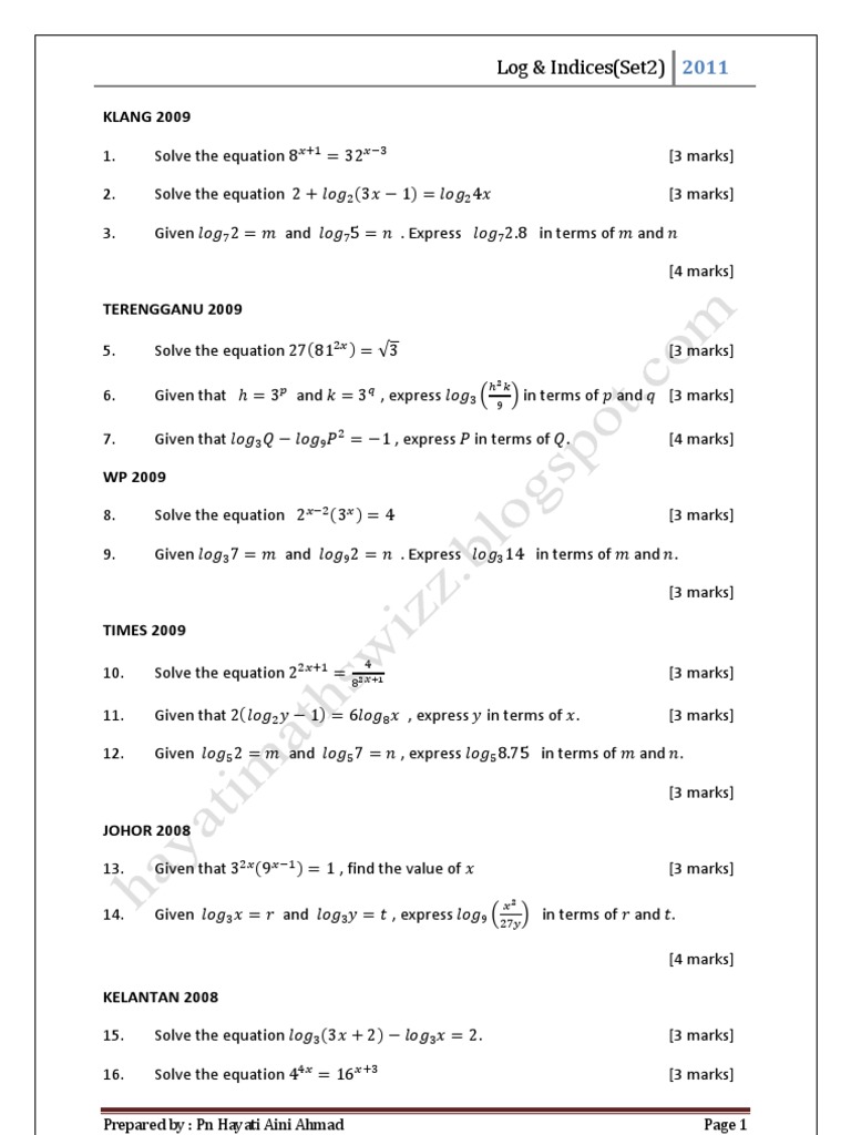 Log & Indices - Set2@2011 | PDF