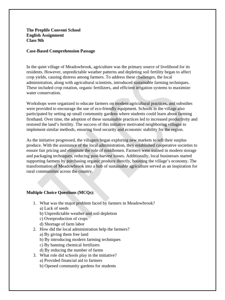 Comprehension Practice Class 9th | PDF | Agriculture | Sustainable ...