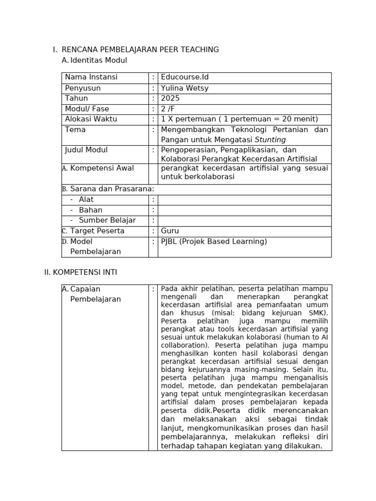 Perencanaan Pembelajaran Peer Teaching | PDF