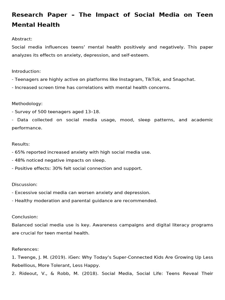 Social Media's Impact on Teen Mental Health | PDF