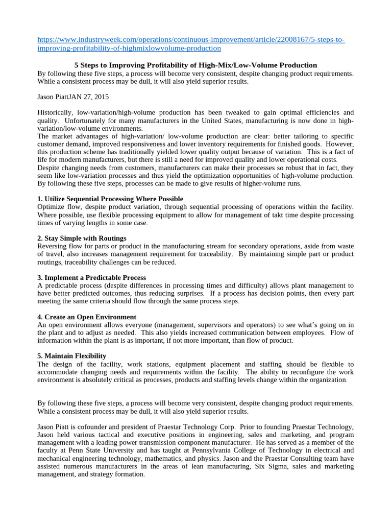 5 Steps To Improving Profitability of High-Mix Low-Volume Production ...