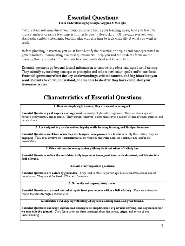 Essential Questions | PDF | Curriculum | Understanding