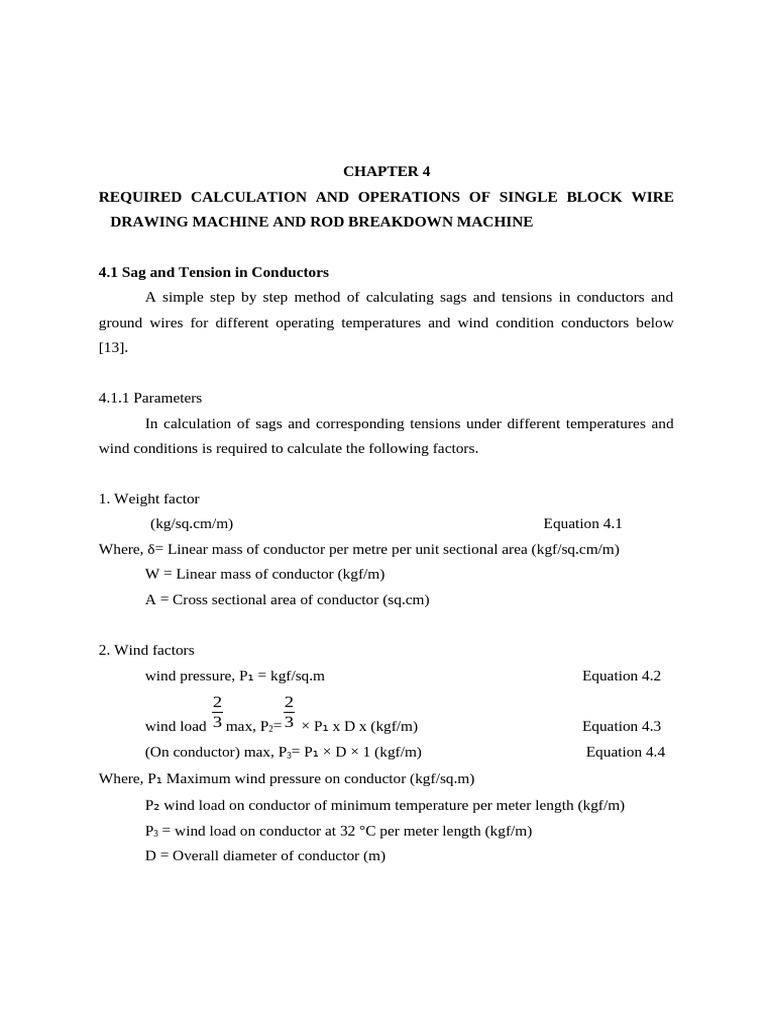 Sag and Tension Calculations for Wire Drawing | PDF | Electric Motor ...