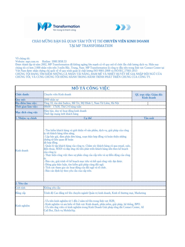 JD CV Kinh Doanh | PDF
