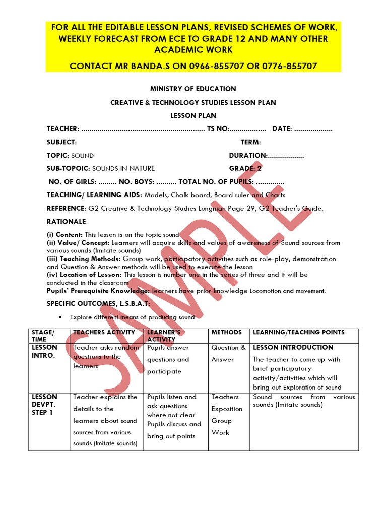 Revised g2 Cts Lesson Plans by MR Banda S 0966855707 | PDF | Lesson Plan | Teachers