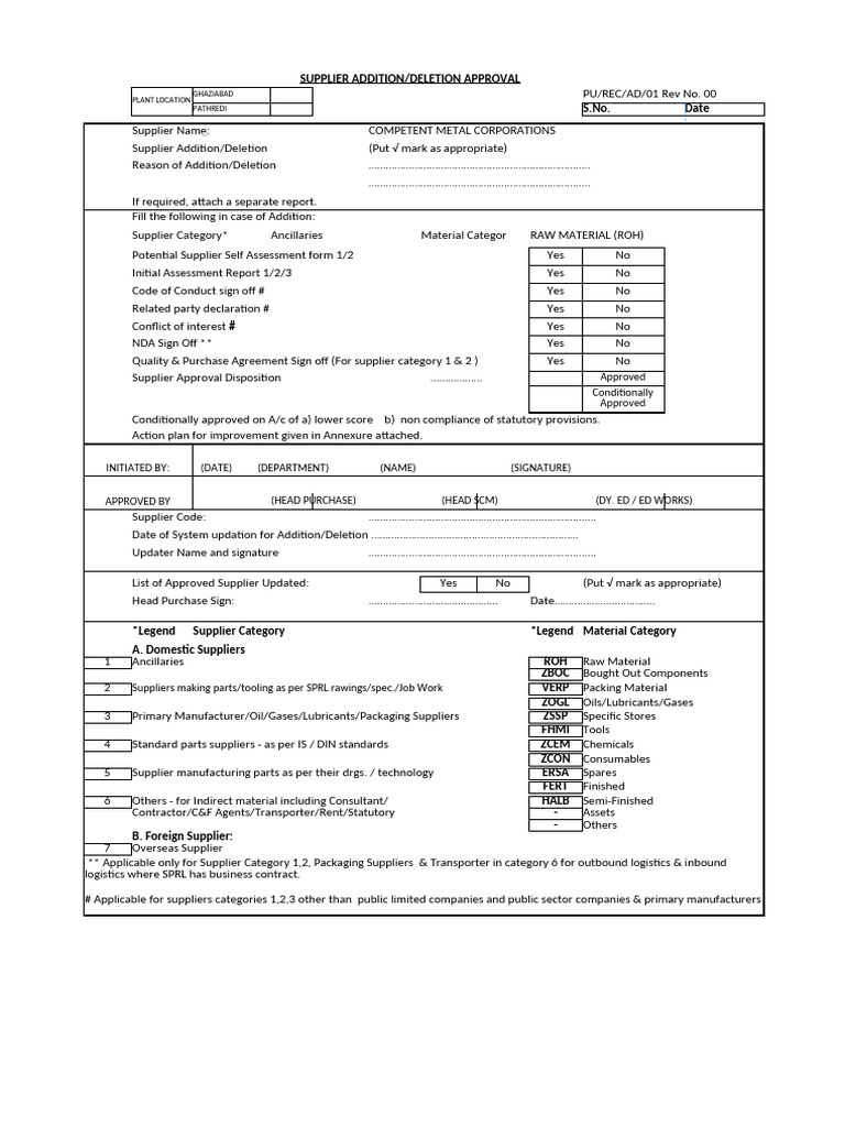 Supplier Addition/Deletion Process Guide | PDF