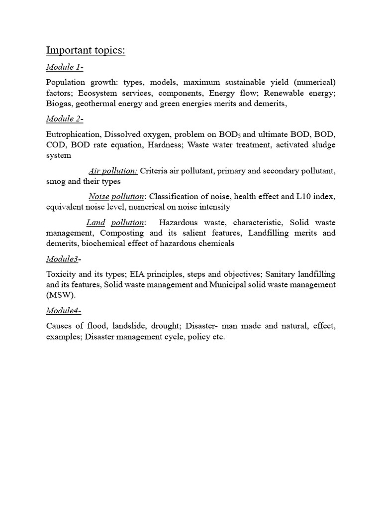 Environmental Science Topics Overview | PDF