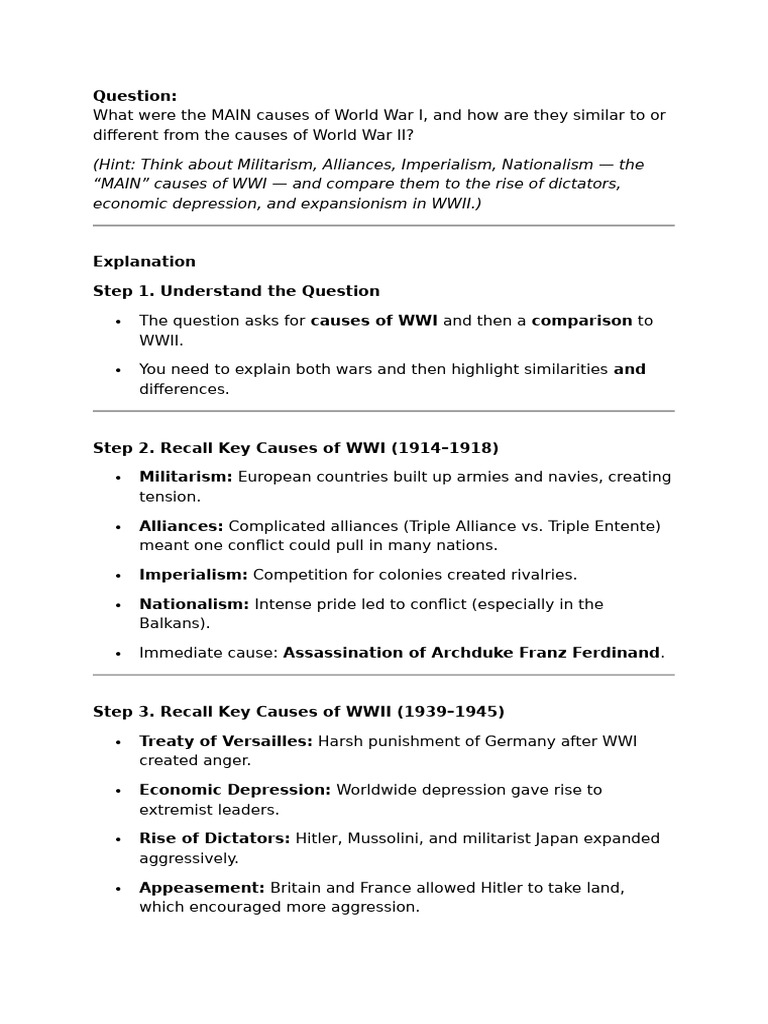 Causes and Comparisons of World War I and World War II Practice ...
