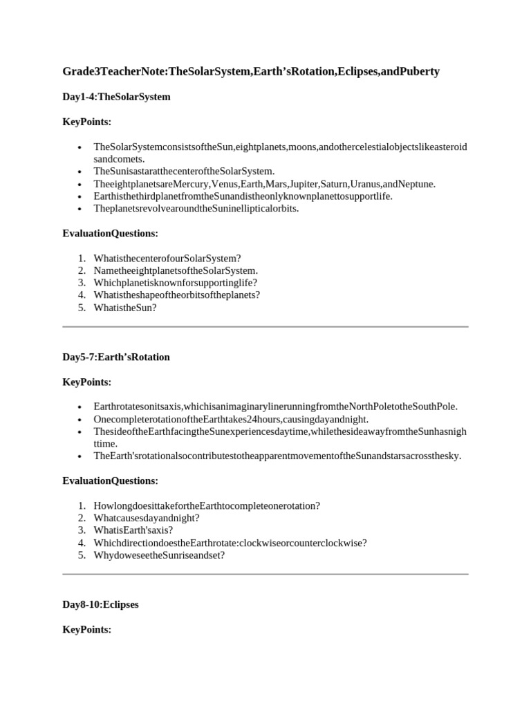 Grade 3 Teacher Note - 114033-1 | PDF | Eclipse | Earth Sciences