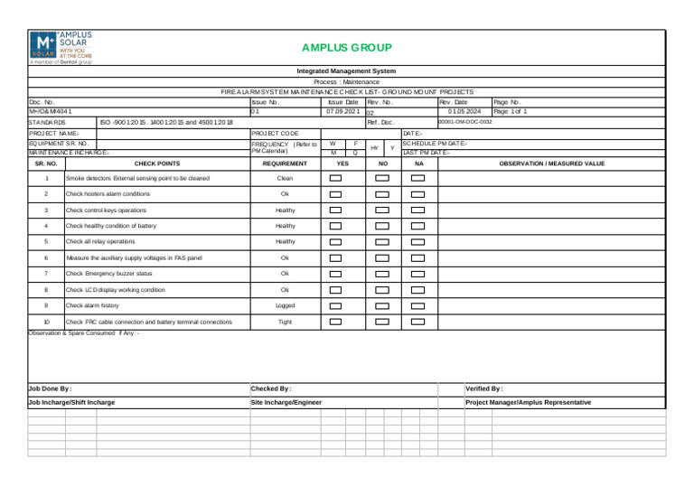 Fire Alarm System Maintenance Checklist | PDF | Electronic Engineering ...