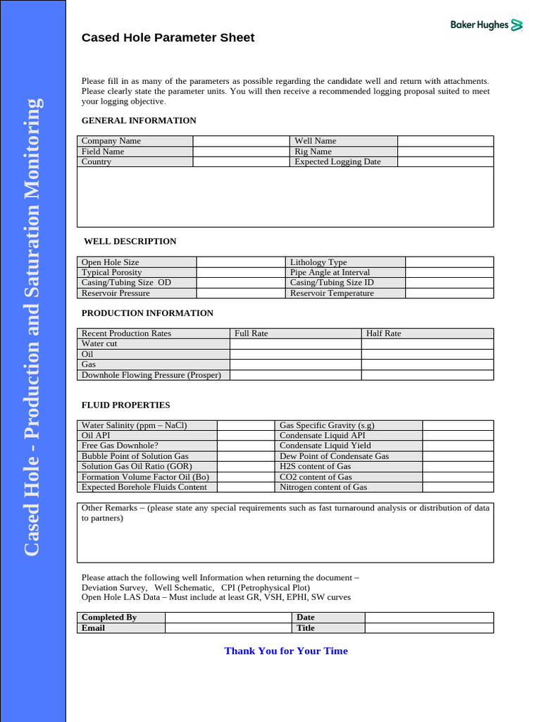Cased Hole Parameter Sheet - 1 | PDF | Petroleum Reservoir | Casing ...