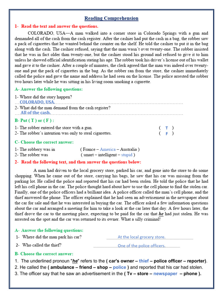Reading Comprehension Practice Exercises | PDF