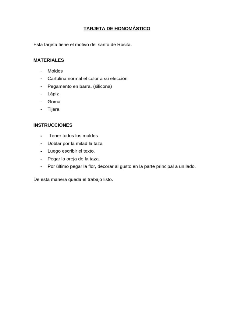 Tarjeta de Honomástico | PDF