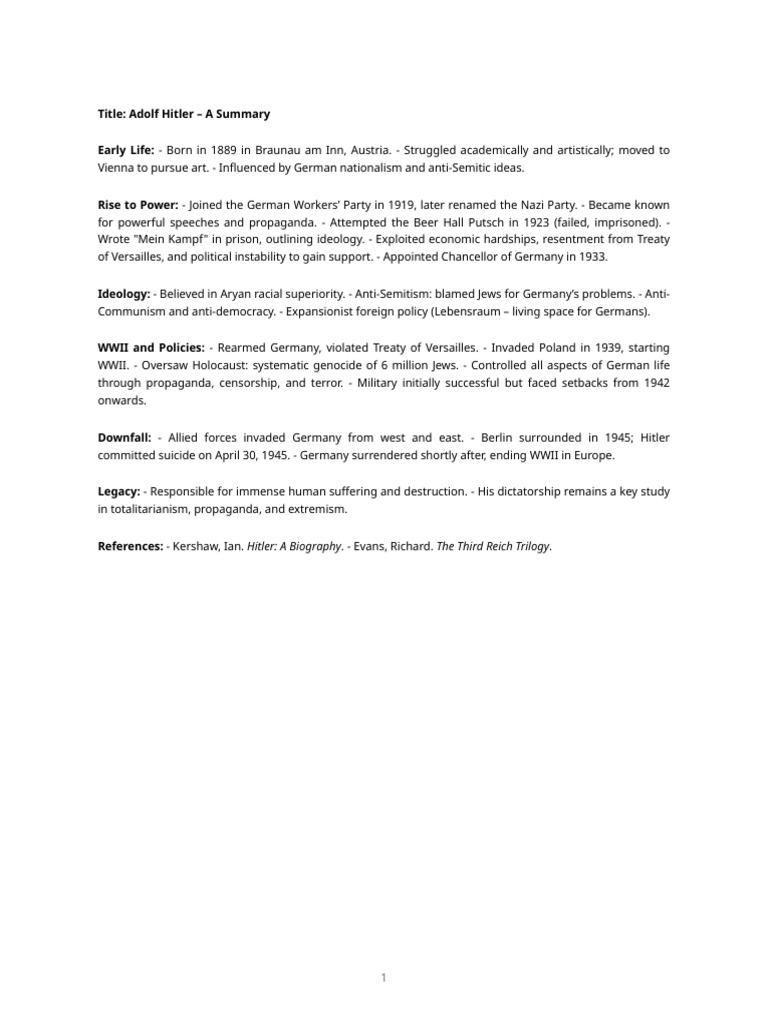 Hitler Summary PDF | PDF