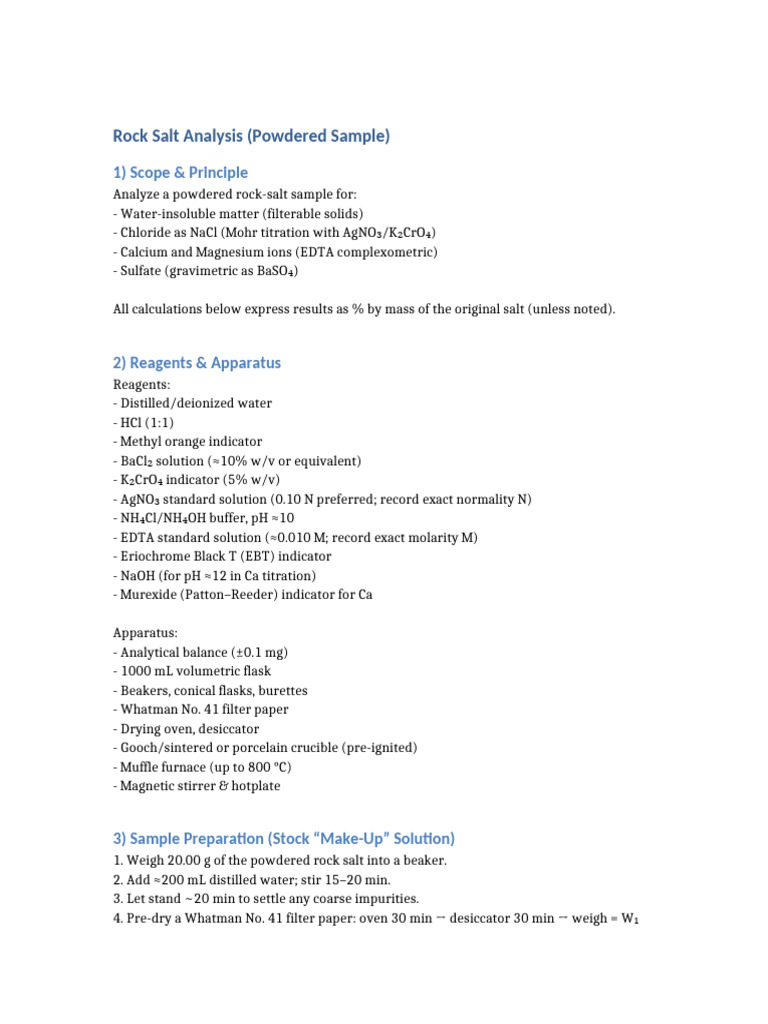 Rock Salt Composition Analysis Guide | PDF | Titration | Chemistry