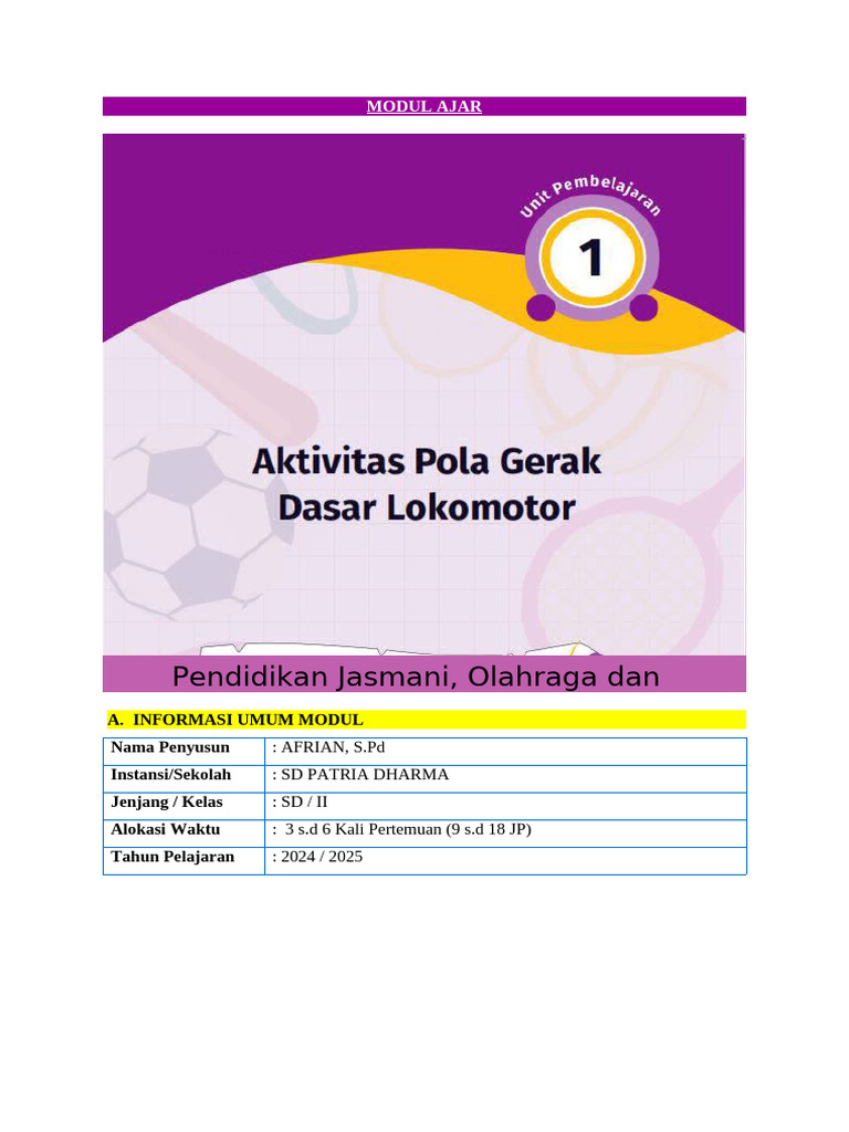 Modul Pembelajaran 1 Aktivitas Pola Gerak Dasar Lokomotor | PDF