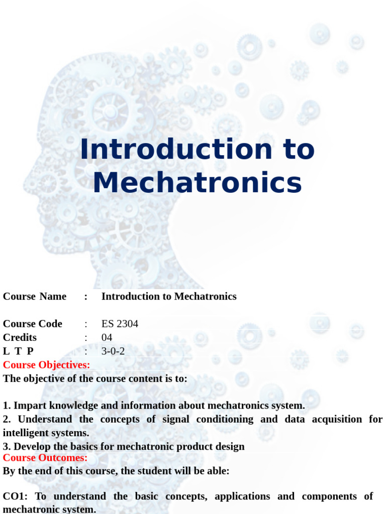 CH 1 Understanding Mechatronics For Btech First Year | PDF | Feedback | Mechatronics