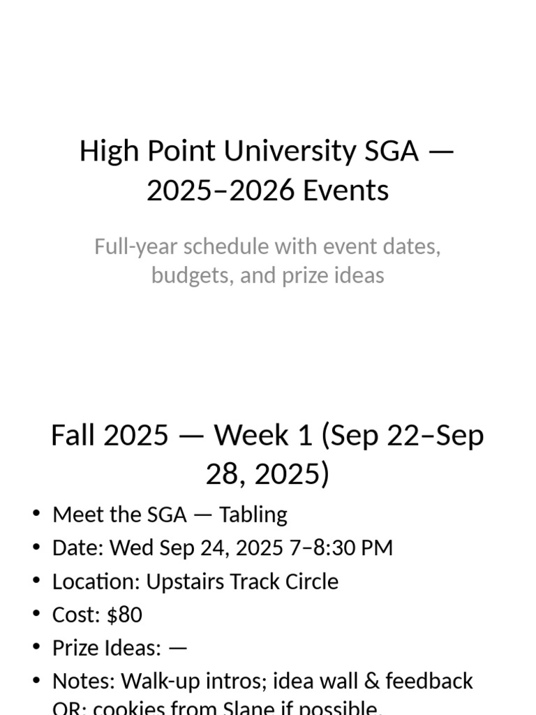 HPU SGA 2025-2026 Event Schedule | PDF