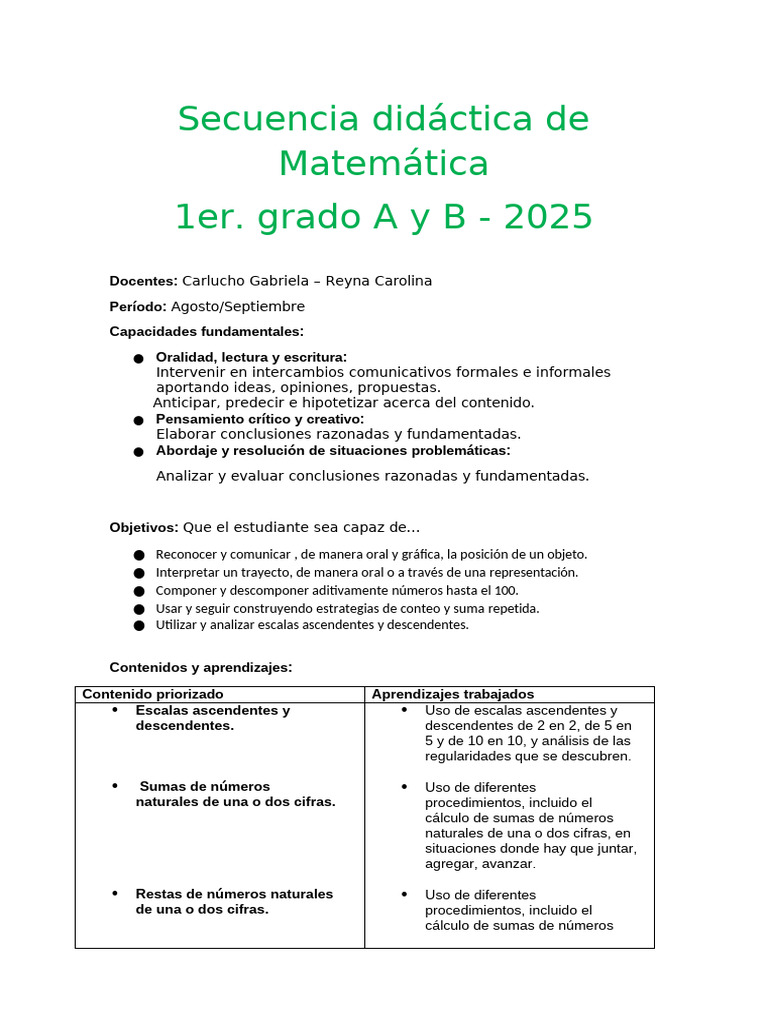 Matematica Primer Grado Agosto 2025 | PDF | Comunicación | Información