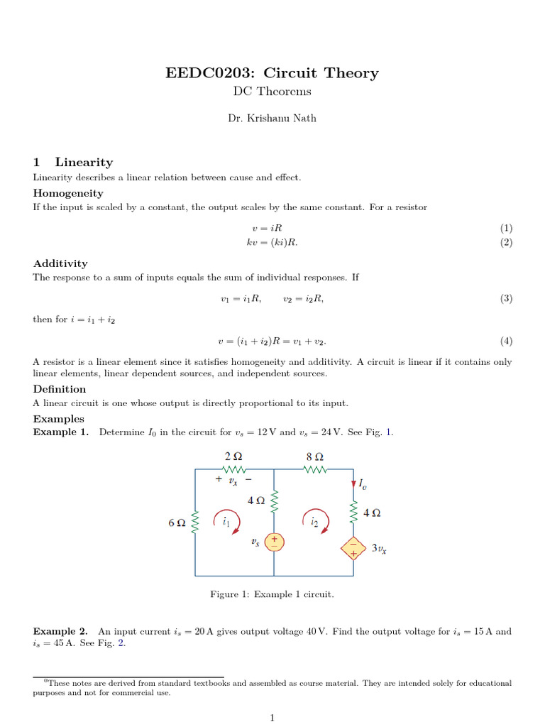 CT Lec 1 DC Circuit Theorems | PDF | Electrical Network | Linearity
