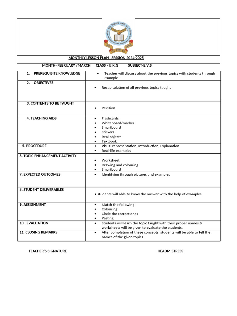 U.K.G Monthly Lesson Plan: Feb-Mar | PDF | Lesson Plan | Teachers