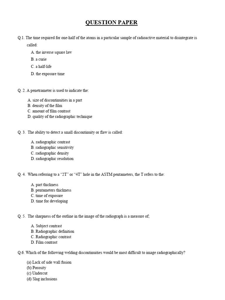 Radiographic Testing MCQs and Concepts | PDF | Radiography | X Ray