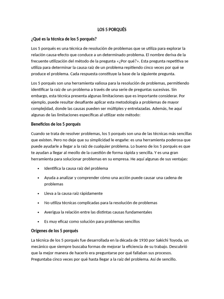 Técnica de los 5 Porqués para Problemas | PDF | Six Sigma
