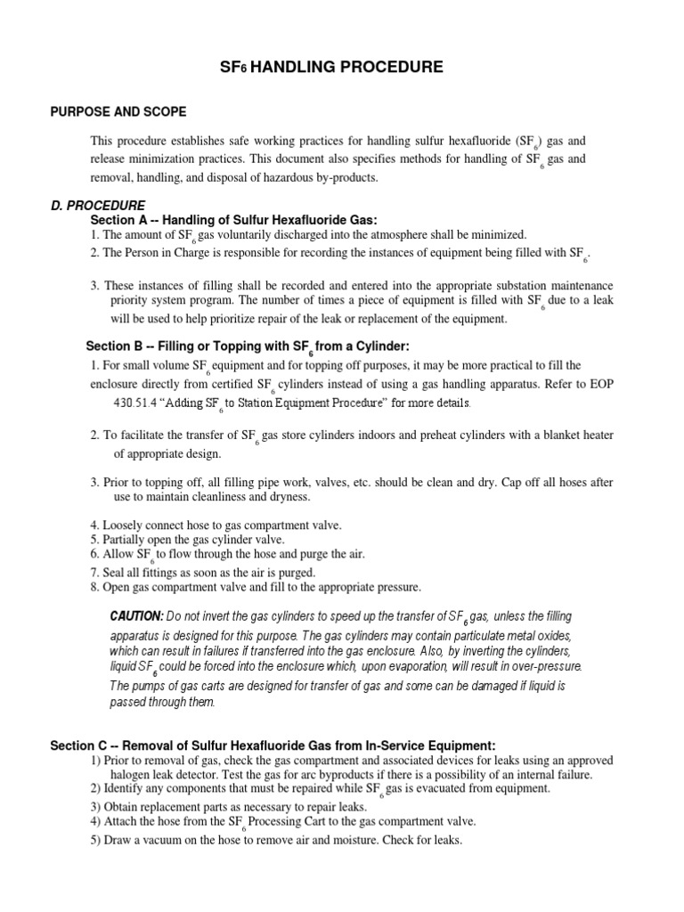 SF6 Gas Handling and Disposal Procedure | PDF | Leak | Valve