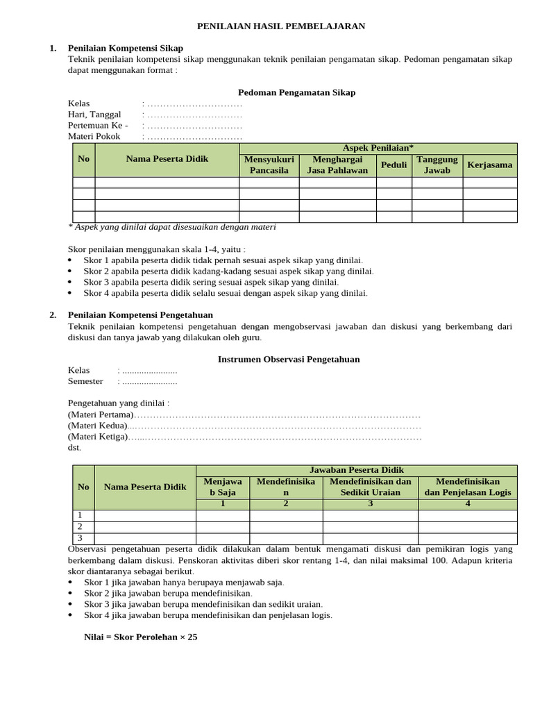 format penilaian | PDF