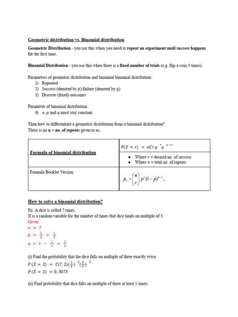 Binomial vs Geometric Distribution | PDF | Probability Distribution ...