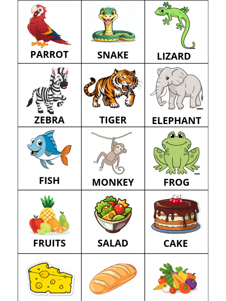 Flashcards Food and Animals 1 | PDF