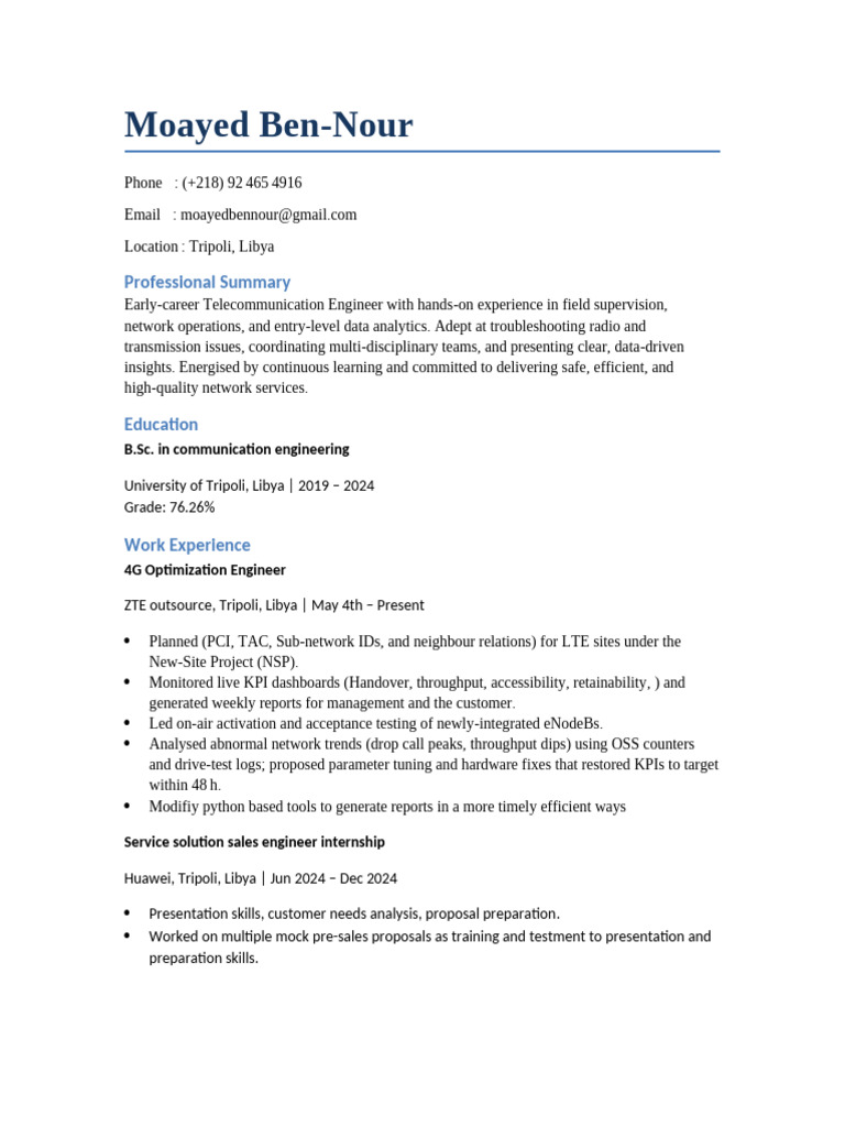 Telecommunication Engineer Resume | PDF | Routing | Computing