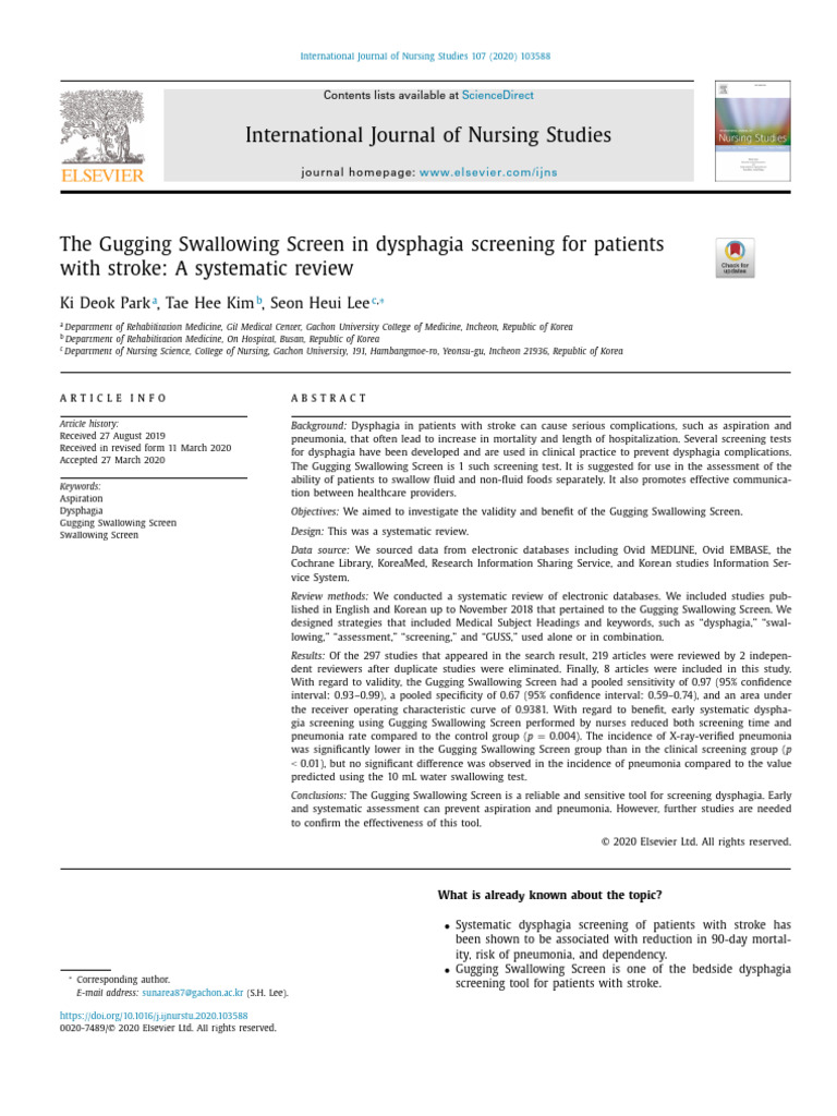 Gugging Swallowing Screen for Dysphagia | PDF | Stroke | Systematic Review
