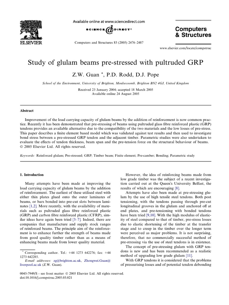Study of Glulam Beams Pre-stressed With Pultruded GRP | PDF | Beam ...
