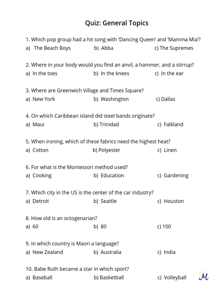 General Topics Quiz #20 | PDF